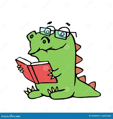 El Dinosaurio Divertido Sienta Y Lee Un Libro Ilustración Del Vector Ilustración del Vector