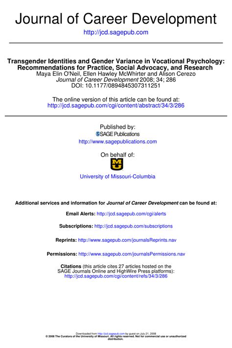 Pdf Transgender Identities And Gender Variance In Vocational