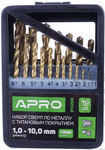 Набор сверл по металлу Apro - 19 шт. (1-10 мм) титан (ID#1104005466 ...
