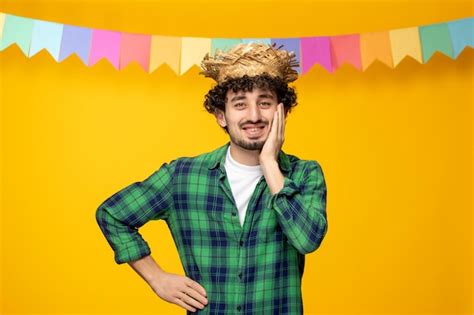 Free Photo Festa Junina Young Cute Guy In Straw Hat And Colorful