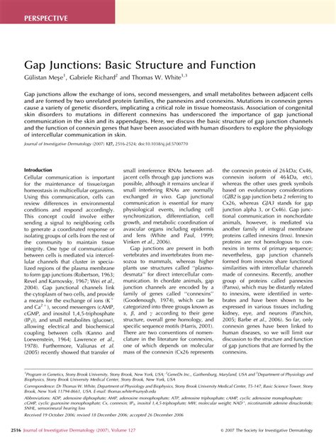 Pdf Gap Junctions Basic Structure And Function