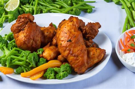 Premium Ai Image A Plate Of Chicken With Broccoli And Green Beans