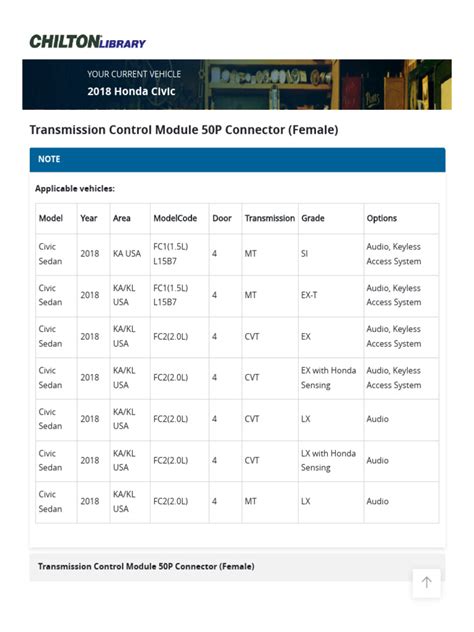 2018 Honda Civic Transmition Control Module Connector Pdf Hatchbacks Motor Vehicle