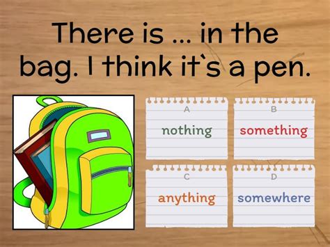 Indefenite Pronouns Someoneanyoneno One Quiz