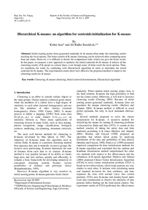Pdf Hierarchical K Means An Algorithm For Centroids Initialization