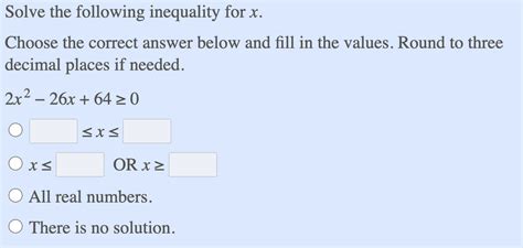 Solved Solve The Following Inequality For X Choose The Chegg Com