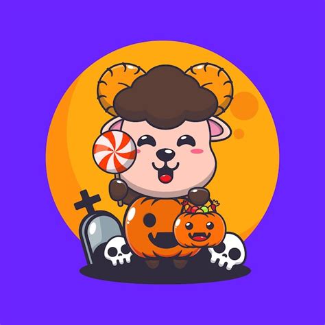 Premium Vector Ram Sheep With Halloween Pumpkin Costume