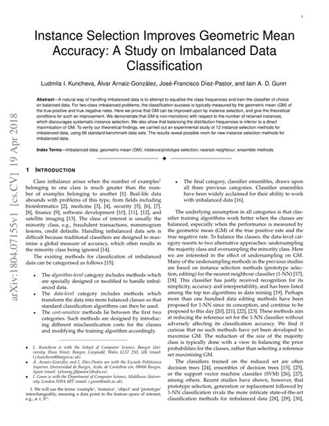 Pdf Instance Selection Improves Geometric Mean Accuracy A Study On