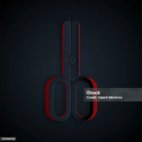 검은 색 배경에 격리 된 종이 컷 가위 미용사 아이콘 미용사 패션 살롱 및 이발사 표지판 이발소 기호 종이 아트 스타일 벡터 일러스트레이션 3차원 형태에 대한 스톡 벡터