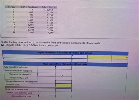 solved 1 use the high low method to estimate the fixed and variable