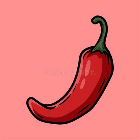 Red Chilli Pepper Isolated Drawing Line Art Style Sketch Classic Vintage Design Stock