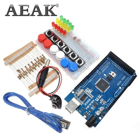 Aeak kit de iniciante integrado para arduino mini placa de ensaio com botão de ligação e placa