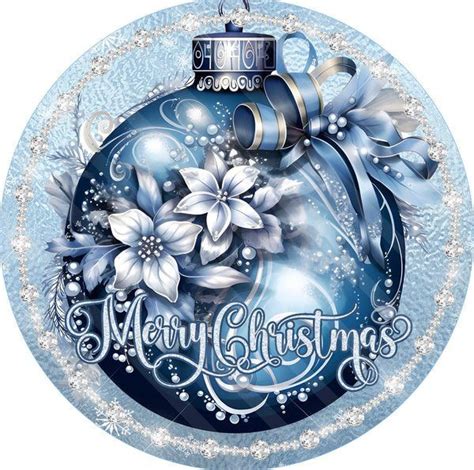 Blue Merry Christmas Ornament Winter Sign Christmas Door Hanger