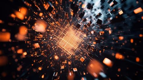 Exploring A Digital Landscape Cubes And Glowing Lines In A Futuristic Setting Stock