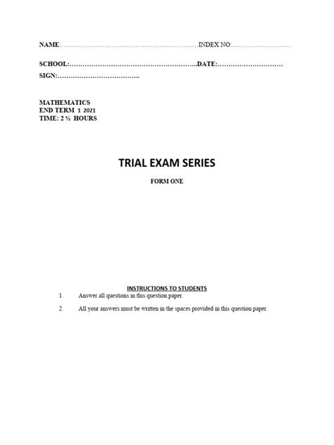 Math Form 1 End Term 1 Exam 2021 Teacher Co Ke Pdf Numbers