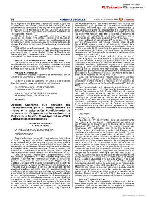 Decreto Supremo Que Aprueba Los Procedimientos Para El Cumpl Decreto
