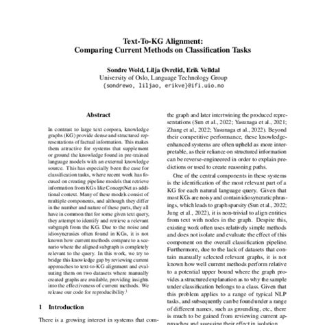 Text To Kg Alignment Comparing Current Methods On Classification Tasks
