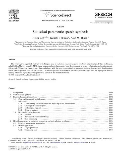 Pdf Statistical Parametric Speech Synthesis Dokumen Tips