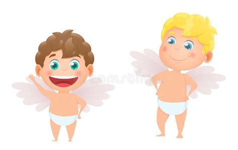 Vector Set Of Cupids Of Angels For Valentines Day Stock Vector