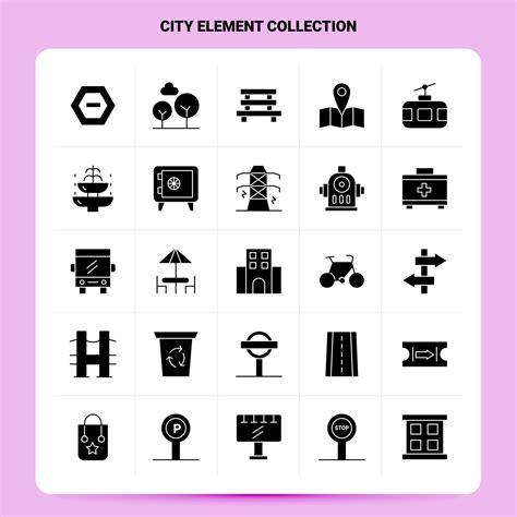 Solid 25 City Element Collection Icon Set Vector Glyph Style Design Black Icons Set Web And