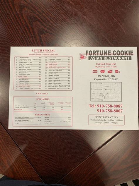 Menu At Fortune Cookie Asian Restaurant Fayetteville