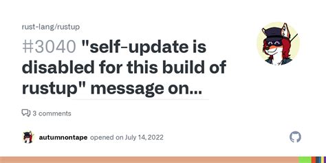 self update is disabled for this build of rustup message on every