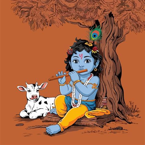 Vetor Illustration Of Lord Krishna Hindu God Premium Ai Generated Vector