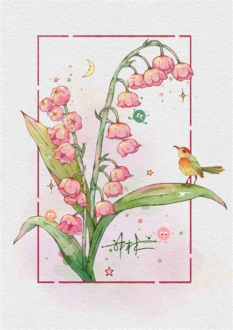 铃兰花水彩插画
