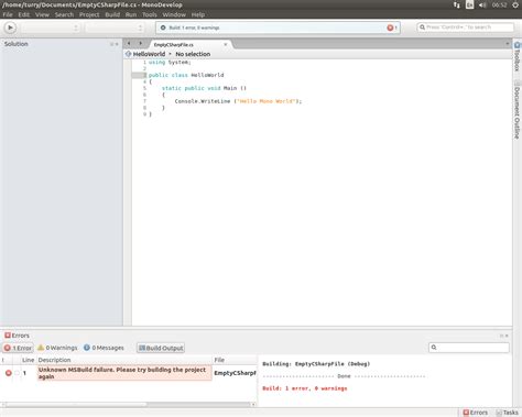 C MonoDevelop Error Unknown MSBuild Failure Please Try Building
