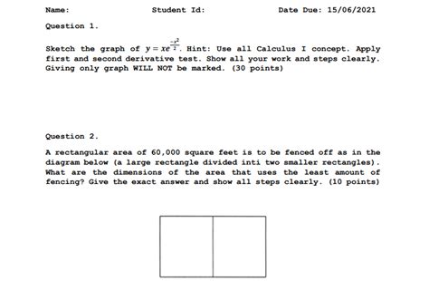 Solved Name Student Id Date Due 15 06 2021 Question 1 Chegg