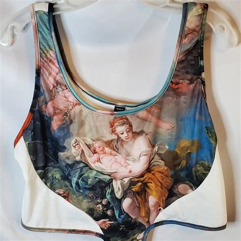 Shein Curve Plus Women S White And Blue Crop Top Depop