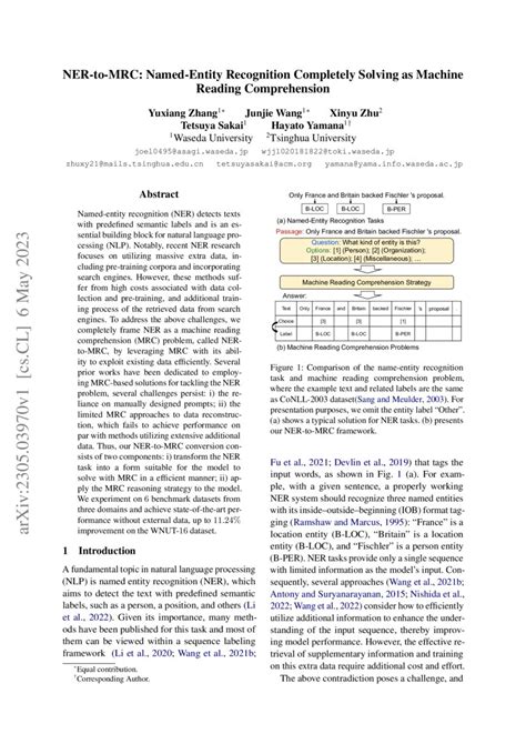 Ner To Mrc Named Entity Recognition Completely Solving As Machine Reading Comprehension Deepai
