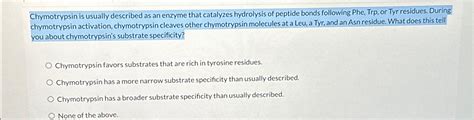 Solved Chymotrypsin Is Usually Described As An Enzyme That