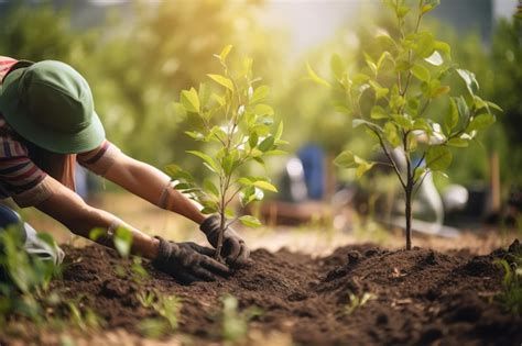 Premium Ai Image Person Planting Trees In A Community Garden