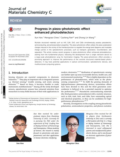 Pdf Progress In Piezo Phototronic Effect Enhanced Photodetectors