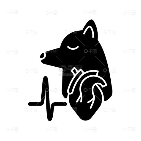 插图网页ui 宠物心脏病黑色字形图标。宠物心血管疾病。抽血困难。动脉系统问题。心脏衰竭。白色空间上的剪影符号。矢量孤立的插图。宠物心脏病黑色