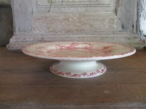 Rare French Earthenware Bowl Cake Pedestal Centerpiece Cacti Pattern