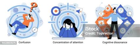 주의 집중 인지 부조화 혼란 아이콘 정신 상태 추상 개념 벡터 감정에 대한 스톡 벡터 아트 및 기타 이미지 감정 개념 겨냥 Istock
