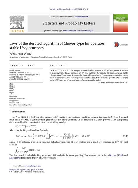 PDF Laws of the iterated logarithm of Chover type for operator stable Lévy processes DOKUMEN