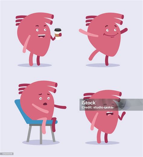 해부학 심장 문자 그림 간단하고 친절한 평면 모양의 벡터 디자인 긍정적인 감정 표현에 대한 스톡 벡터 아트 및 기타 이미지
