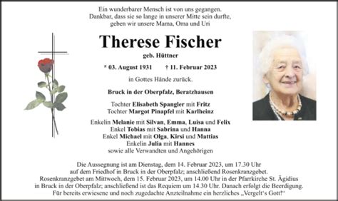 Traueranzeigen Von Therese Fischer Mittelbayerische Trauer