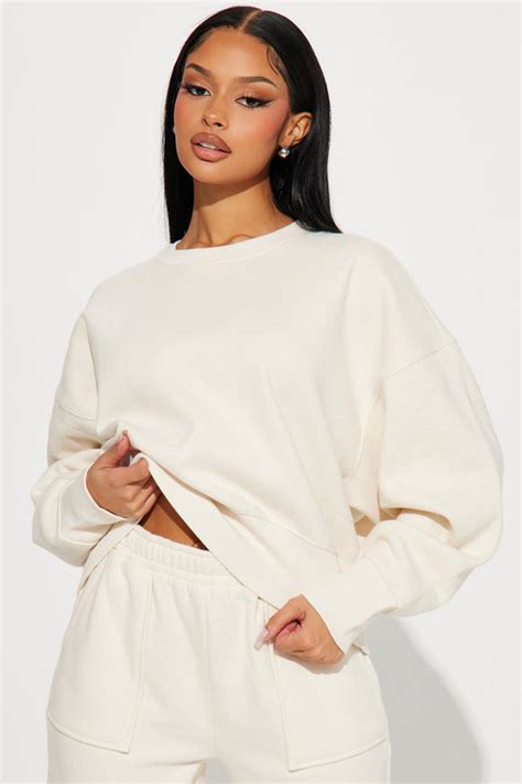 Follow Me Around Sweatsuit Cream Fashion Nova