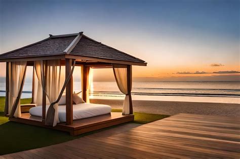Premium Photo A Gazebo On The Beach With A View Of The Ocean