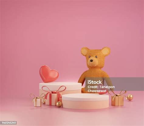 발렌타인 데이 테마로 빈 연단의 최소 장면의 3d 렌더링 제품 프레젠테이션 모형을 위한 디스플레이 스탠드 심플한 디자인으로