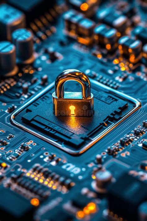 A Golden Padlock Rests On A Microchip Board At A High Tech Facility Demonstrating Digital