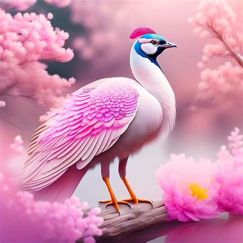 Premium Ai Image Beautiful White Peacock With Delicate Feathers Pink