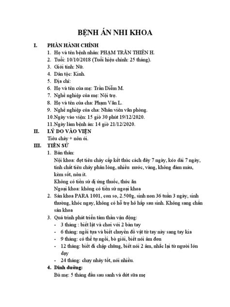 BỆnh Án Nhi Khoa Pdf