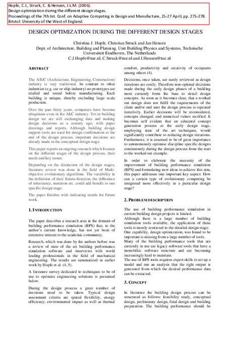 Pdf Design Optimization During The Different Design Stages