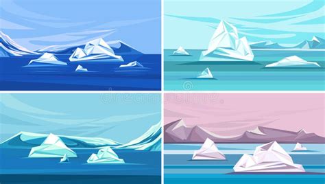 Collection Of Landscapes With Melting Ice Stock Illustration