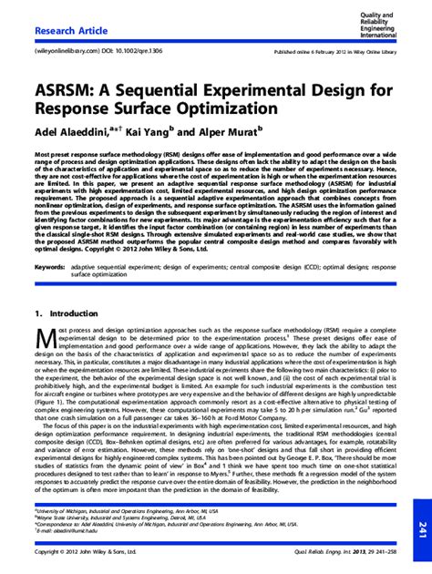 Pdf Asrsm A Sequential Experimental Design For Response Surface Optimization Kai Yang